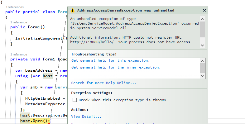 C WCF HTTP Could Not Register URL 